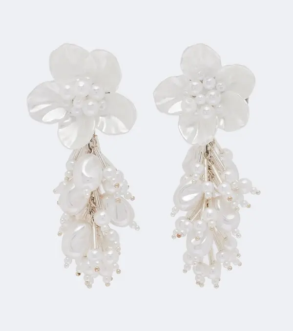 SELF-PORTRAIT Floral Faux-pearl Drop Earrings - Silver