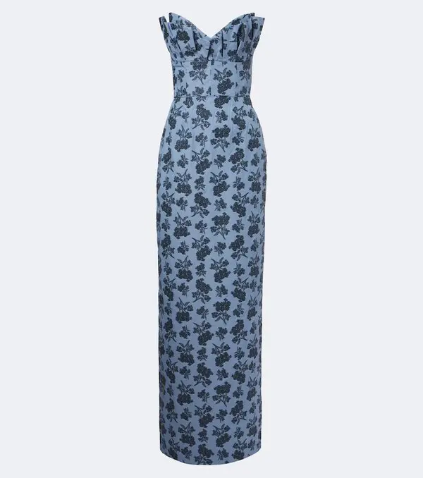 MARKARIAN Rita Floral Cotton-blend Bustier Gown - Blue