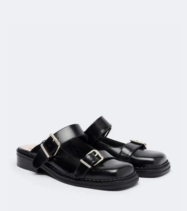 Simone Rocha Leather Mules With Buckle Detailing - Black