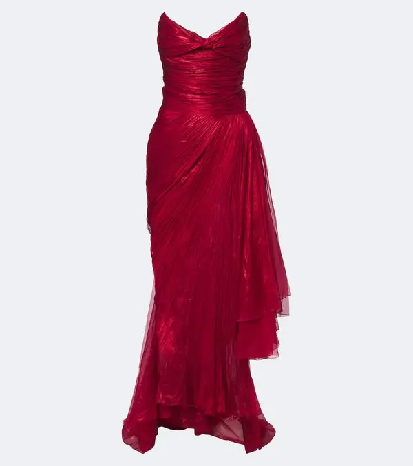 MARIA LUCIA HOHAN Heidi Pleated Silk Bustier Gown - Red