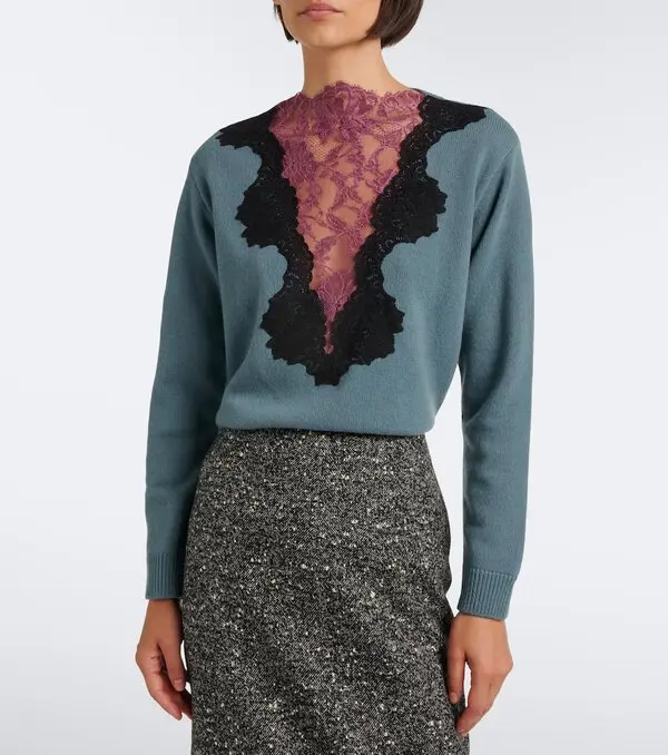 Valentino Garavani Lace-trimmed Virgin Wool Sweater
