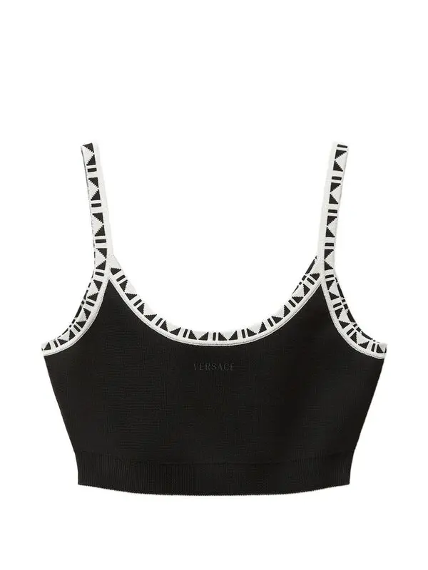 Versace Geometric Jacquard Trim Cropped Top - Black