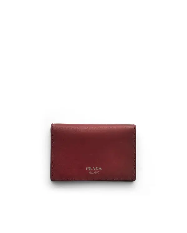 Prada Antiqued Leather Card Holder - Ruby Red