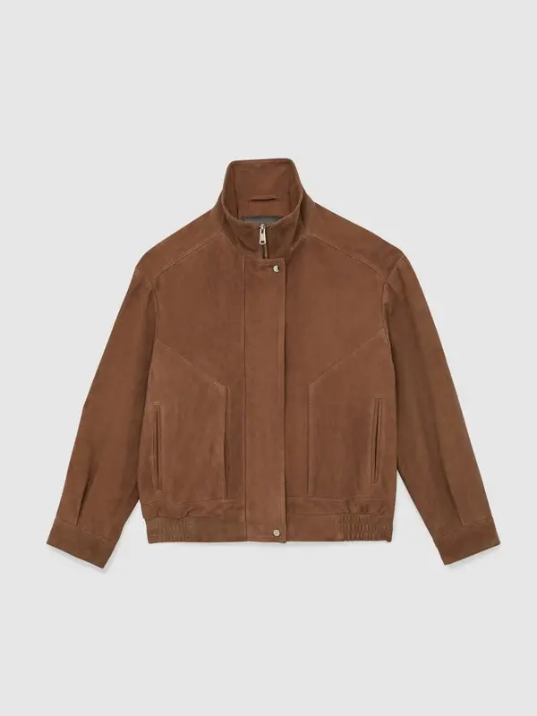 REISS Kiara Suede Funnel Neck Bomber Jacket