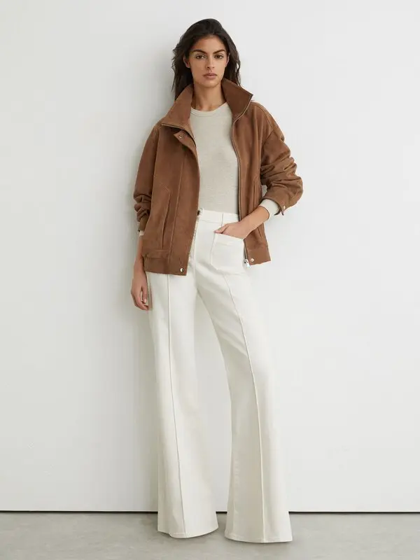 REISS Kiara Suede Funnel Neck Bomber Jacket