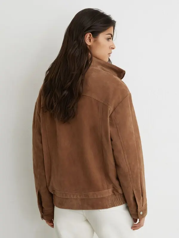 REISS Kiara Suede Funnel Neck Bomber Jacket