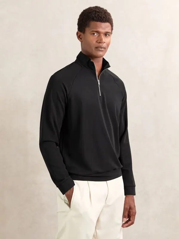 REISS Half-zip Funnel-neck Sweatshirt - Black