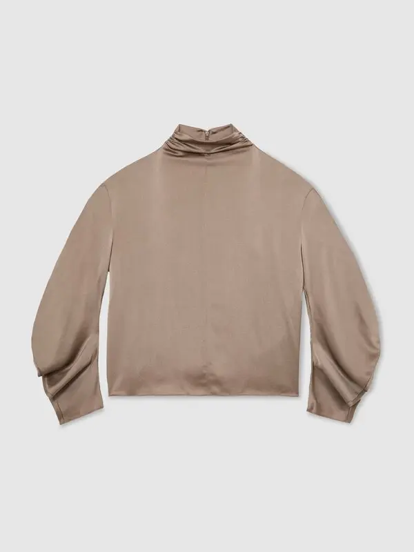 REISS Meena Silk High-neck Blouse - Neutral