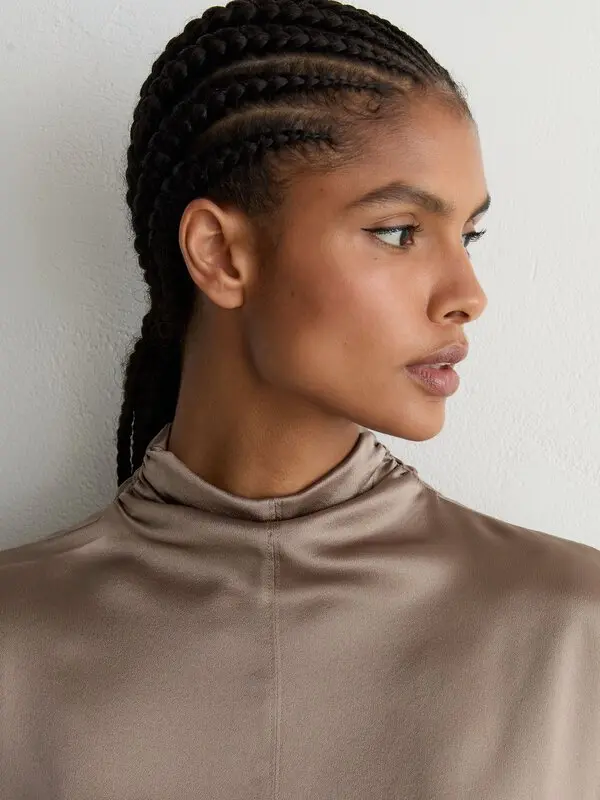 REISS Meena Silk High-neck Blouse - Neutral