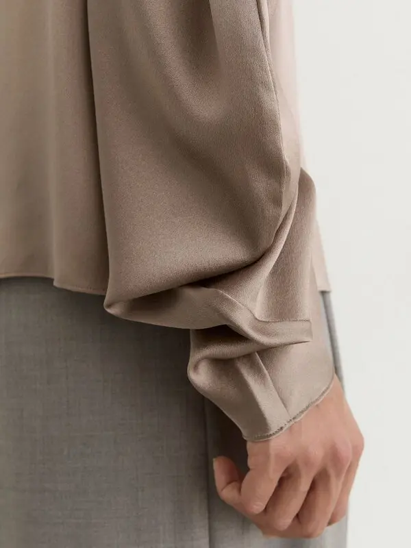 REISS Meena Silk High-neck Blouse - Neutral
