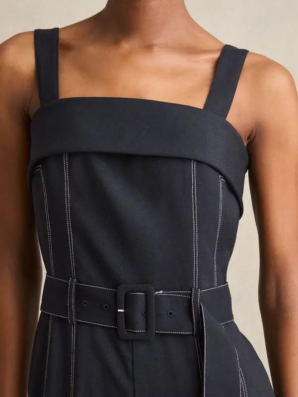 REISS Fianna Contrast Stitch Structured Jumpsuit - Navy