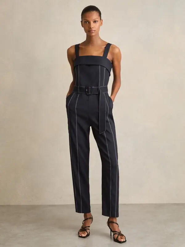 REISS Fianna Contrast Stitch Structured Jumpsuit