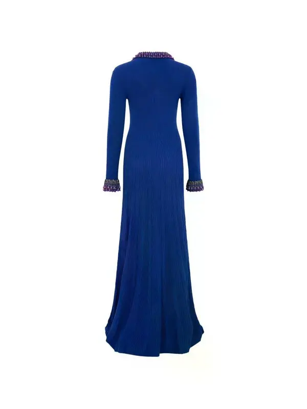 Alberta Ferretti Ribbed Maxi Dress With Embellished Collar And Cuffs - Blue