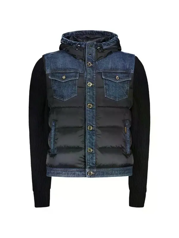 MOORER Denim-panelled Hooded Jacket