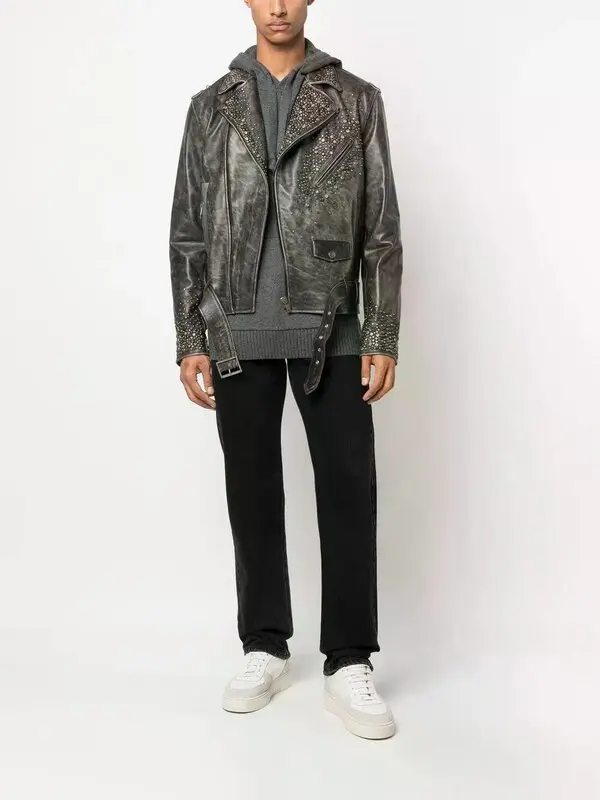 GOLDEN GOOSE Leather Stud-detail Biker Jacket