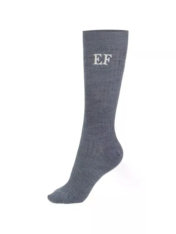 Elisabetta Franchi Stretch Wool Socks With Logo - Grey