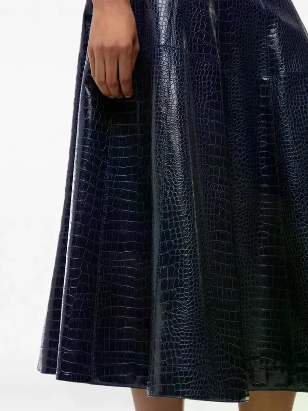 Pinko Crocodile-effect Flared Midi Skirt