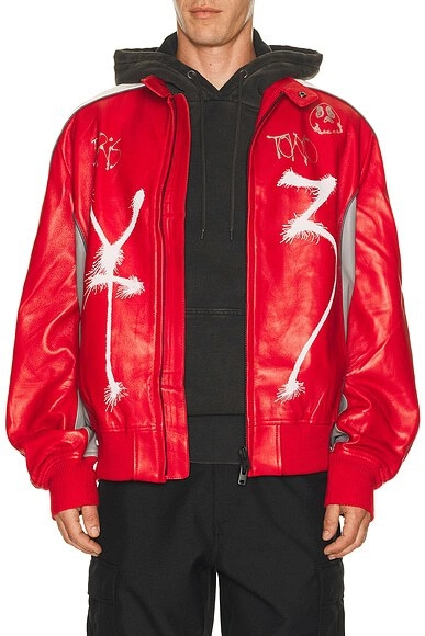 Y3 Graphic Leather Bomber Jacket