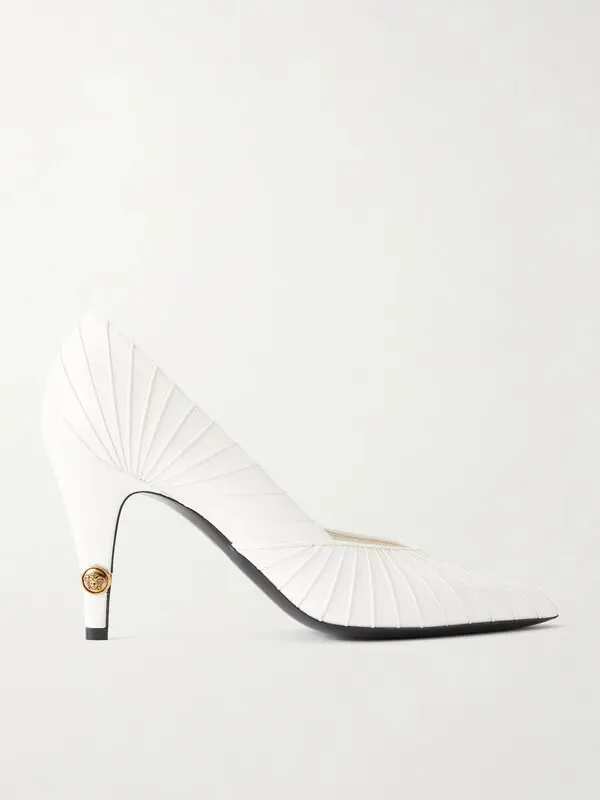 Versace 90 Leather Pumps With Gold Tone Hardware
