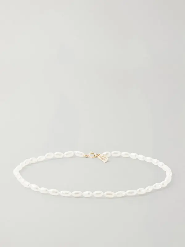 LOREN STEWART Freshwater Rice Pearl 14kt Gold Anklet - Neutrals