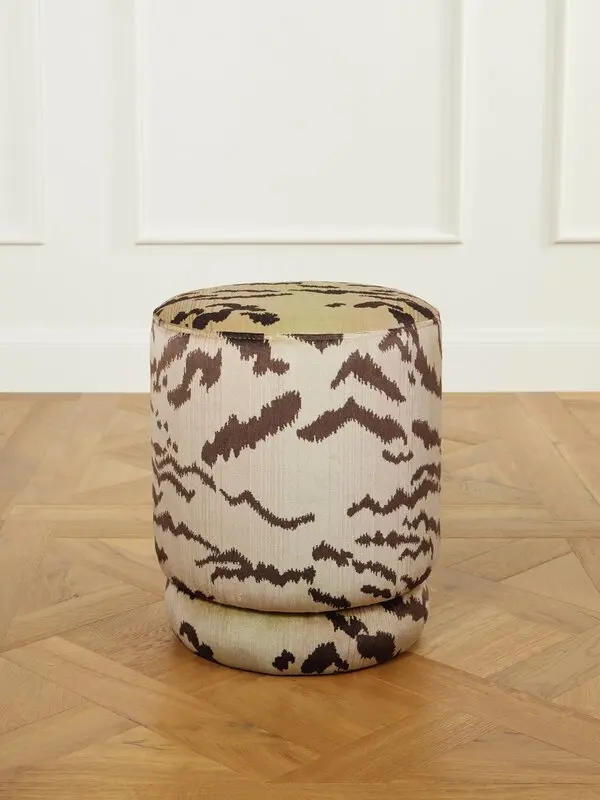 SIX THE RESIDENCE Tiger Velvet-jacquard Pouf - Neutrals