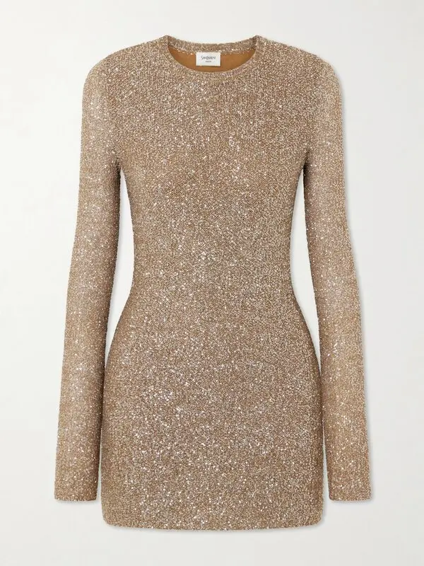 Saint Laurent Sequined Knitted Mini Dress