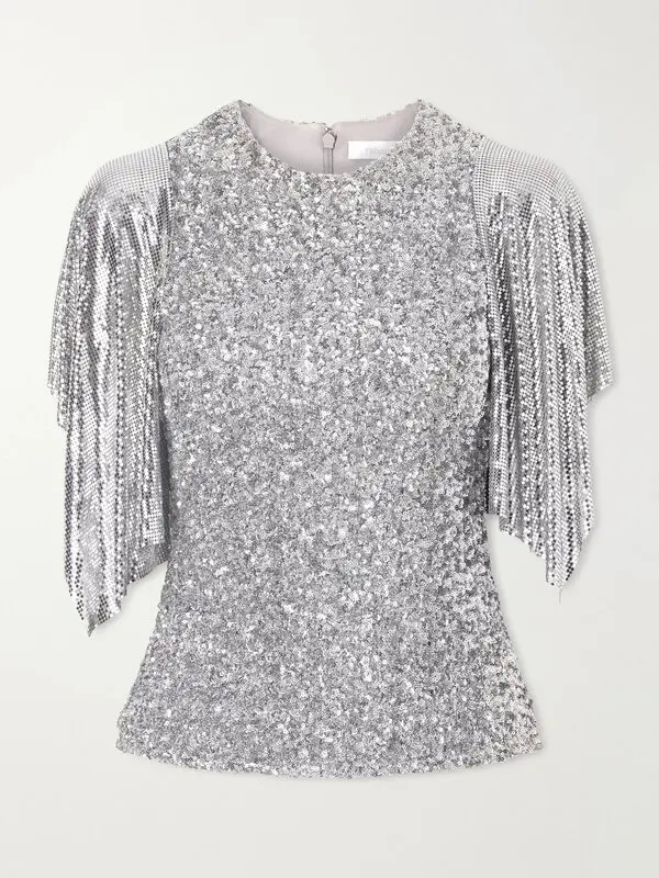 Rabanne Sequined Blouse With Chainmail Sleeves