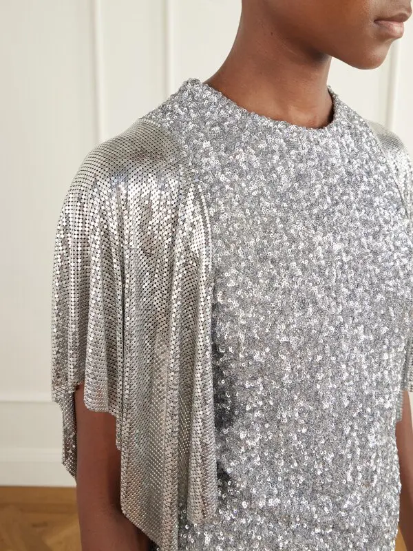 Rabanne Sequined Blouse With Chainmail Sleeves