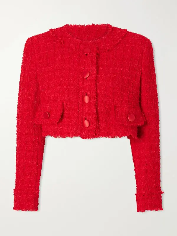 Dolce & Gabbana Cropped Frayed Cotton-blend Tweed Jacket