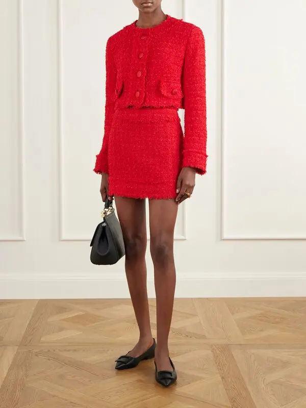 Dolce & Gabbana Cropped Frayed Cotton-blend Tweed Jacket