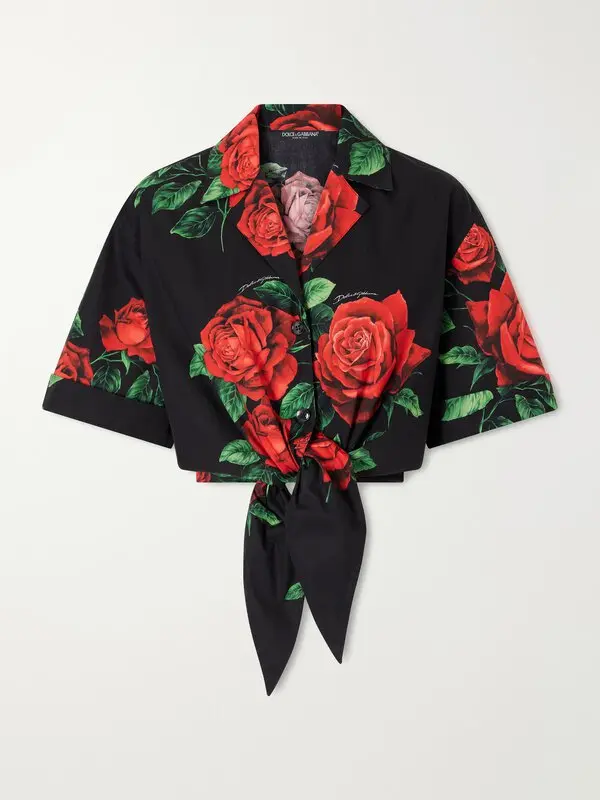 Dolce & Gabbana Floral-printed Cotton-poplin Cropped Shirt