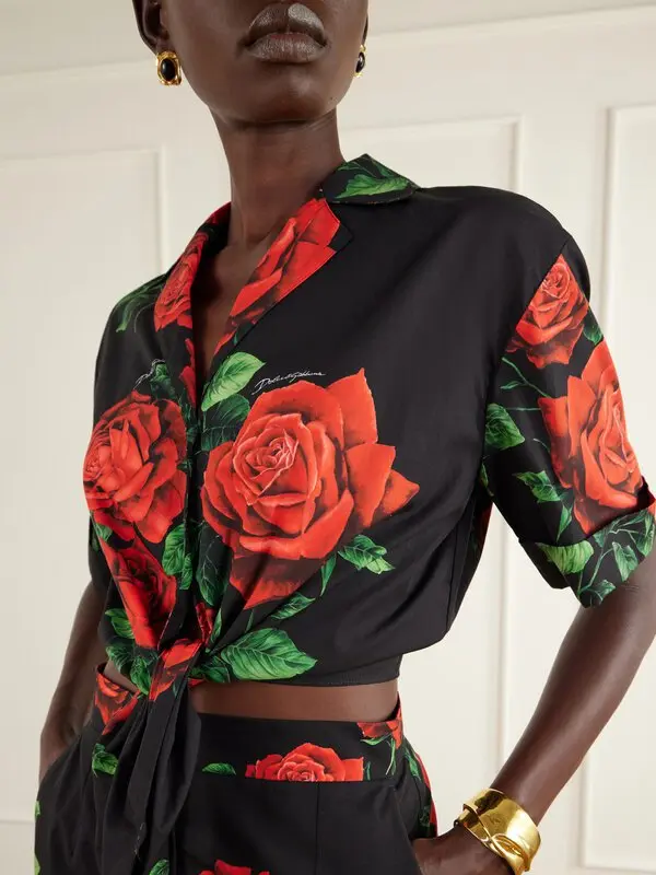 Dolce & Gabbana Floral-printed Cotton-poplin Cropped Shirt