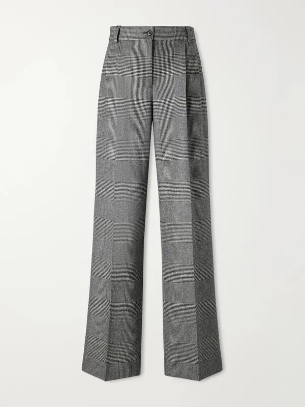 Dolce & Gabbana Pleated Prince Of Wales Wool And Cashmere-blend Flannel Wide-leg Pants - Gray