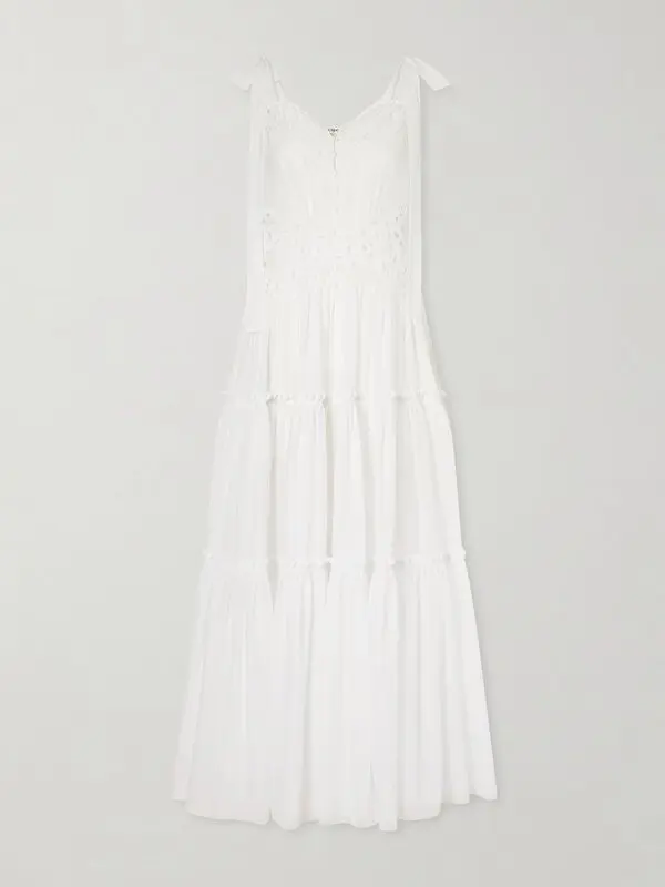 Chloé Tiered Broderie Anglaise Cotton Maxi Dress - White