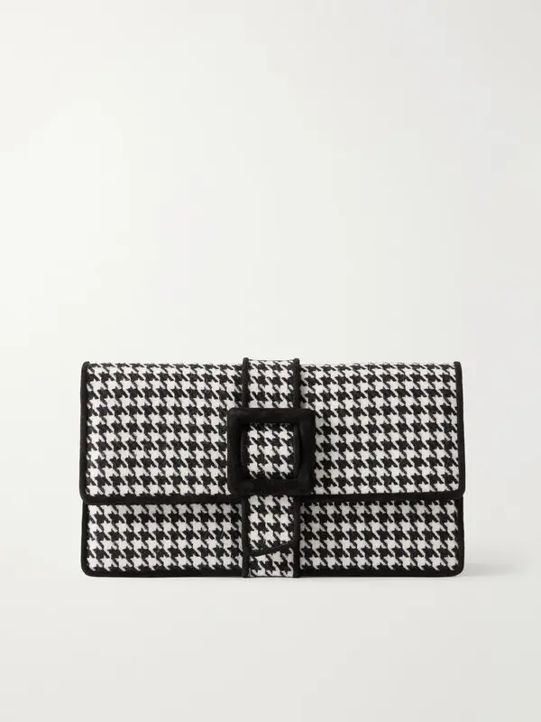 Manolo Blahnik Maycap Suede-trimmed Houndstooth Wool Clutch