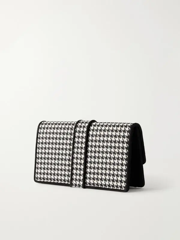 Manolo Blahnik Maycap Suede-trimmed Houndstooth Wool Clutch