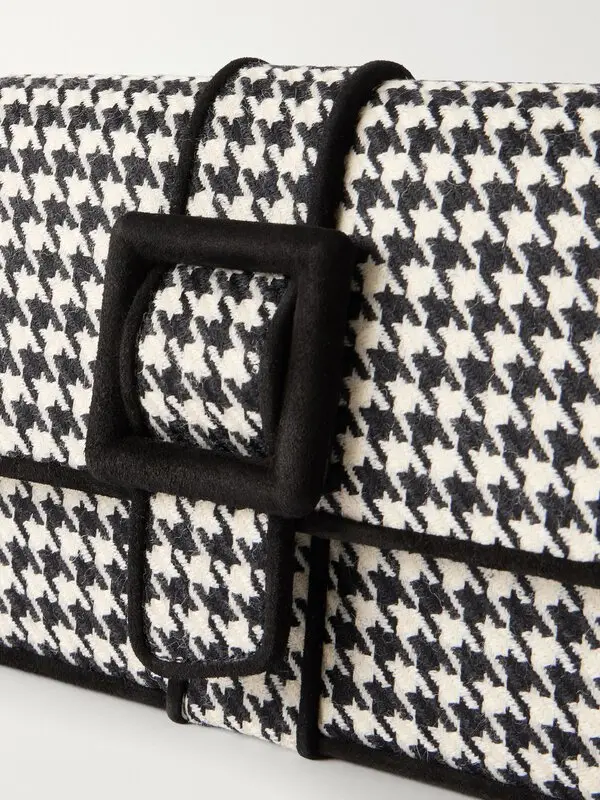 Manolo Blahnik Maycap Suede-trimmed Houndstooth Wool Clutch
