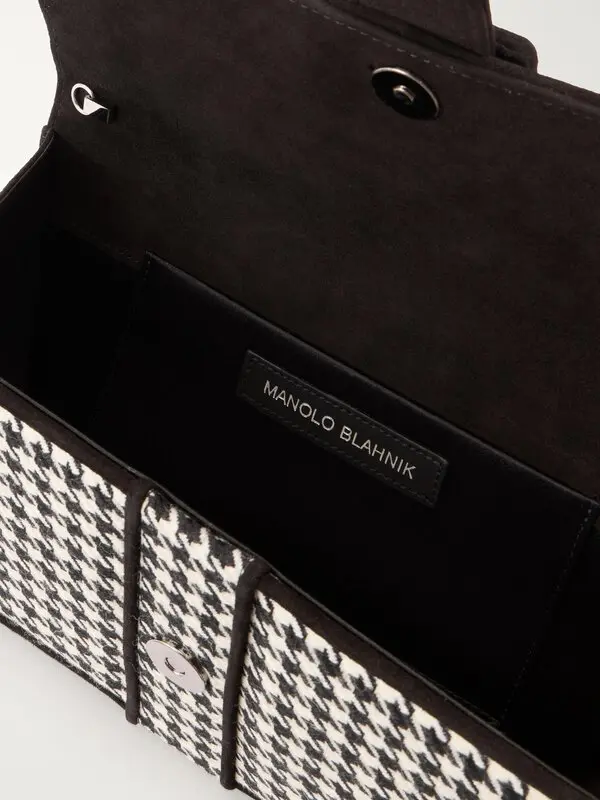 Manolo Blahnik Maycap Suede-trimmed Houndstooth Wool Clutch