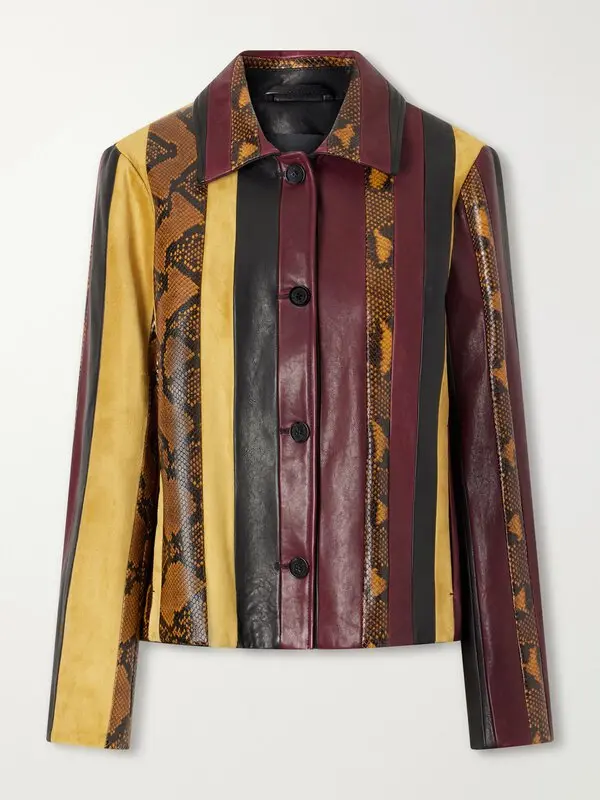 Proenza Schouler Striped Snake-effect Leather And Suede Jacket - Multi
