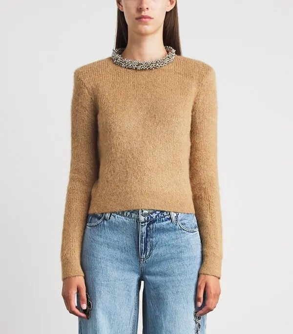 SELF-PORTRAIT Embellished Neckline Alpaca Wool Blend Sweater