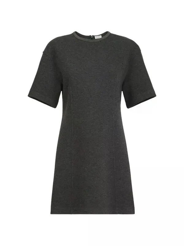 Brunello Cucinelli Techno Cotton And Cashmere Interlock T-shirt Dress With Monili Collar - Grey