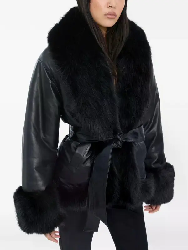 ROTATE BY BIRGER CHRISTENSEN Bonded Leather Jacket With Faux Fur Trim