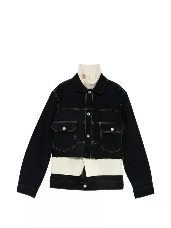 Sacai Layered Frayed-hem Denim Jacket - Blue