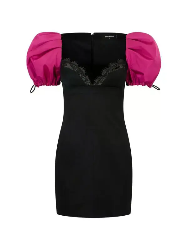 Dsquared2 Lace-trimmed Puff Sleeve Mini Dress - Black