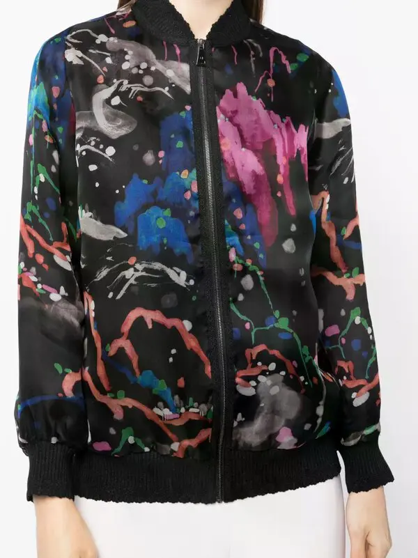 Shiatzy Chen All-over Graphic Print Silk Bomber Jacket