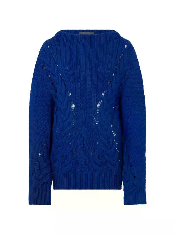 Alberta Ferretti Distressed Cable-knit Sweater - Blue