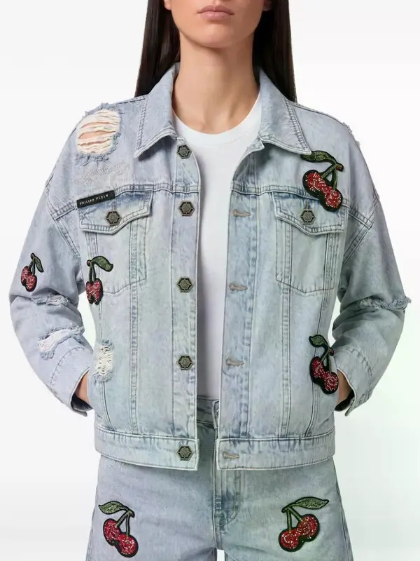 Philipp Plein Cherrylicious Embroidered Denim Jacket - Blue