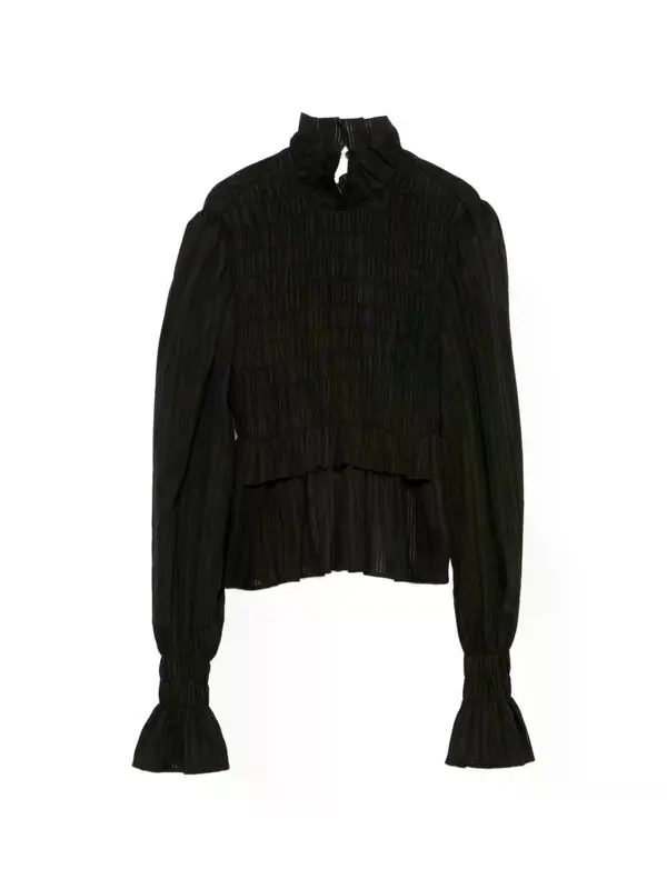 ANN DEMEULEMEESTER Smocked Ruffle High Neck Blouse - Black