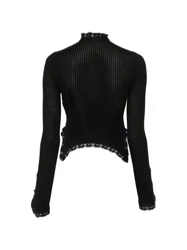 ANN DEMEULEMEESTER Lace-trimmed Ribbed High Neck Top - Black