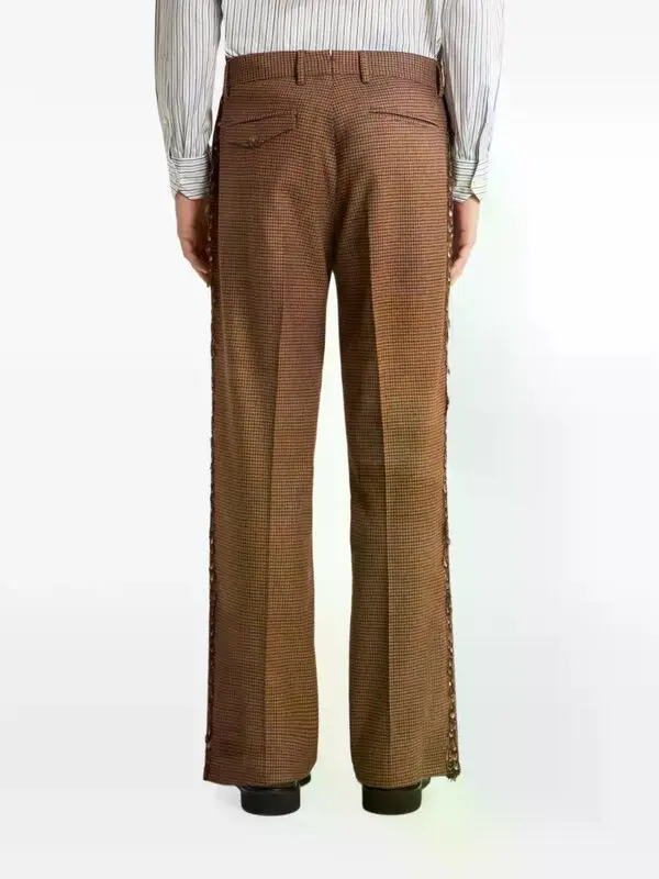 Etro Straight-leg Wool And Cashmere Trousers With Feather Embellishment And Houndstooth Pattern